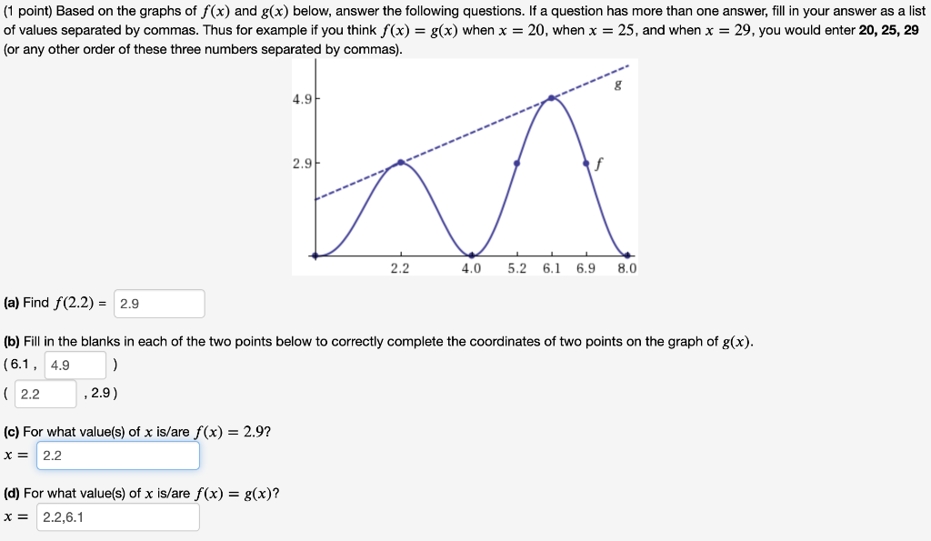 Solved (1 point) Based on the graphs of f(x) and g(x) below, | Chegg.com