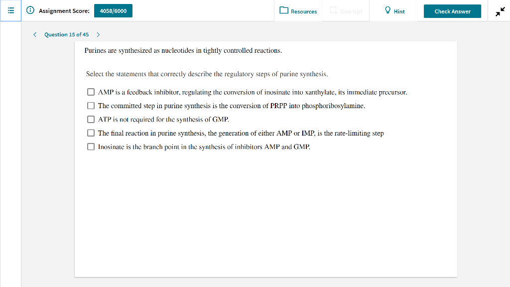 Solved Assignment Score: 4058/6000 Resources Give Up? Hint | Chegg.com