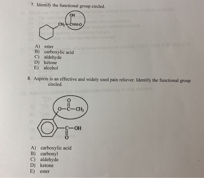 Solved 7. Identify the functional group circled. он A) ester | Chegg.com