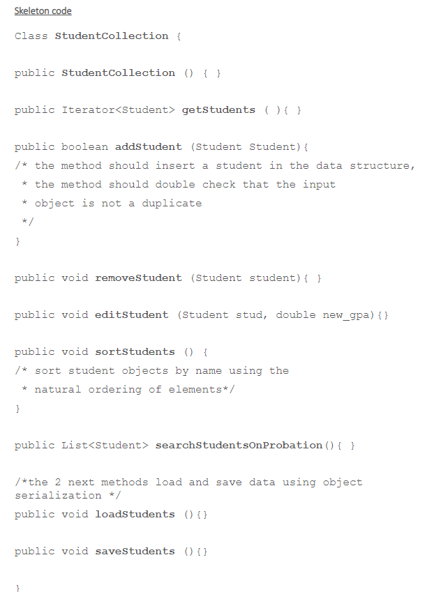 Solved Implement a class StudentCollection to manage student | Chegg.com