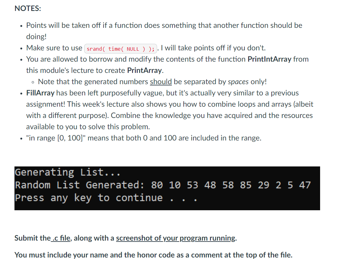 Solved Write A Program That Generates An Array Of 10 Random 2604