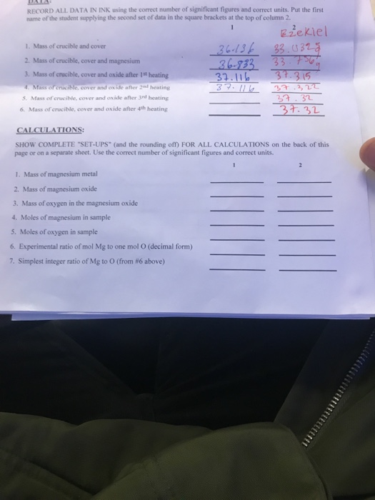 Solved RECORD ALL DATA IN INK using the correct number of | Chegg.com