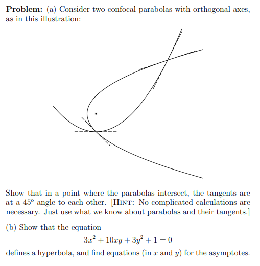 Solved Problem: (a) Consider two confocal parabolas with | Chegg.com