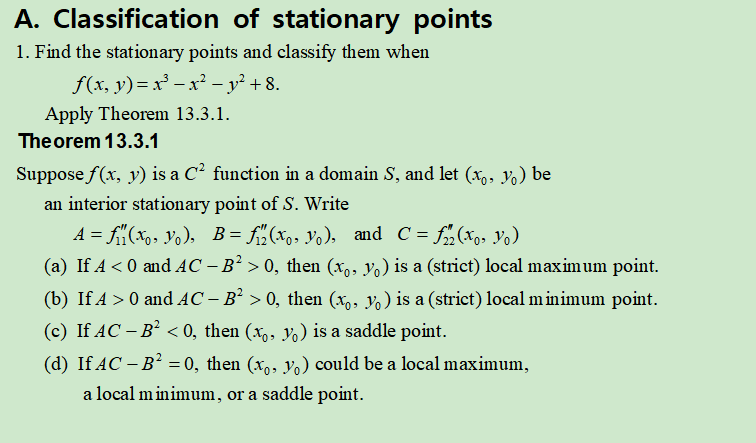Solved A. Classification of stationary points 1. Find the | Chegg.com