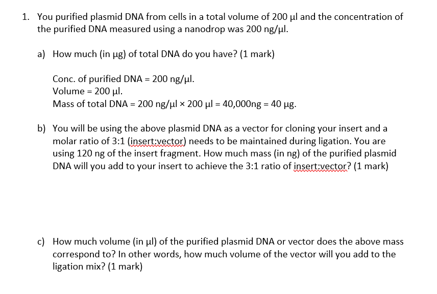 Solved the purified DNA measured using a nanodrop was | Chegg.com