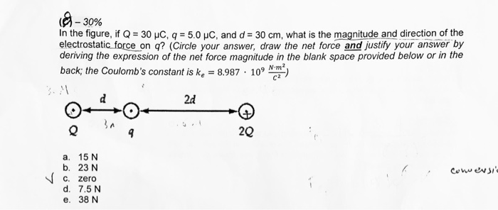 Solved In the figure, if Q = 30 mu C, q = 5.0 mu C, and d = | Chegg.com