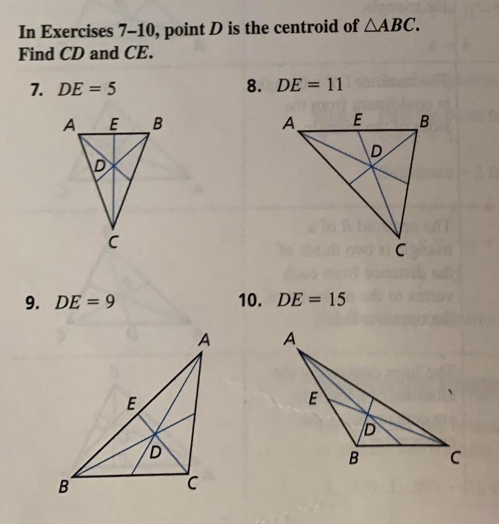 Solved In Exercises 7-10, point D is the centroid of ABC. | Chegg.com