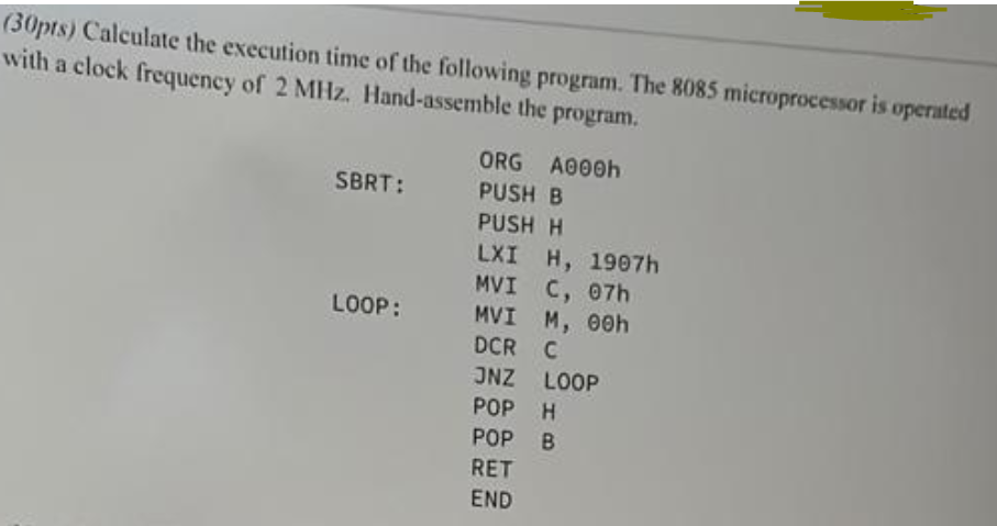 Solved (30pts) Calculate the execution time of the following | Chegg.com