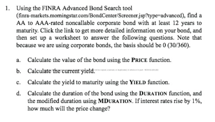 1. Using the FINRA Advanced Bond Search tool | Chegg.com