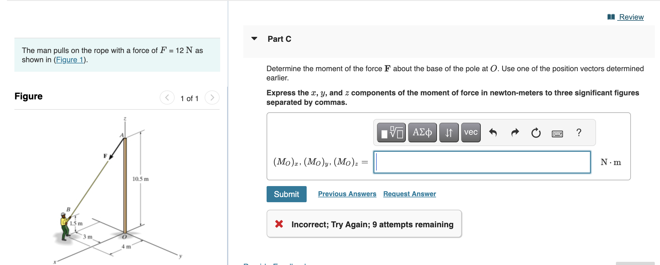 Solved The man pulls on the rope with a force of F=12 N as | Chegg.com