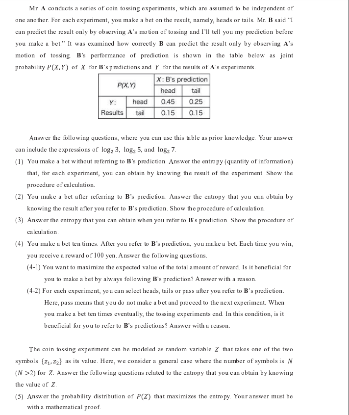 Solved Mr. A conducts a series of coin tossing experiments, | Chegg.com