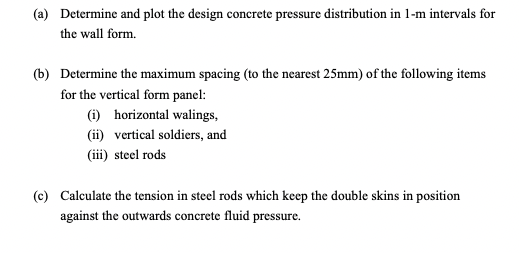 Solved Formwork Design A wall form panel is to be designed | Chegg.com