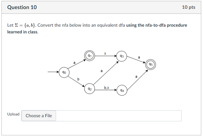 Solved Question 10 10 pts Let 2 -a, b). Convert the nfa | Chegg.com