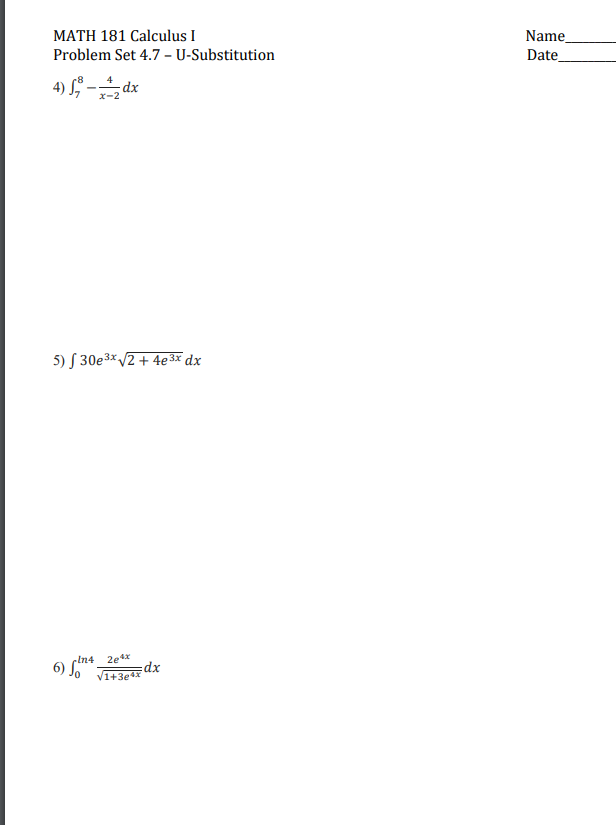 Solved Name Date MATH 181 Calculus I Problem Set 4.7 - | Chegg.com
