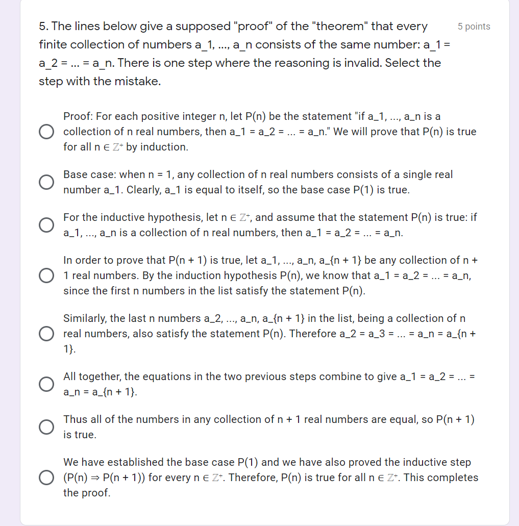 Solved 5 points 5. The lines below give a supposed "proof" | Chegg.com