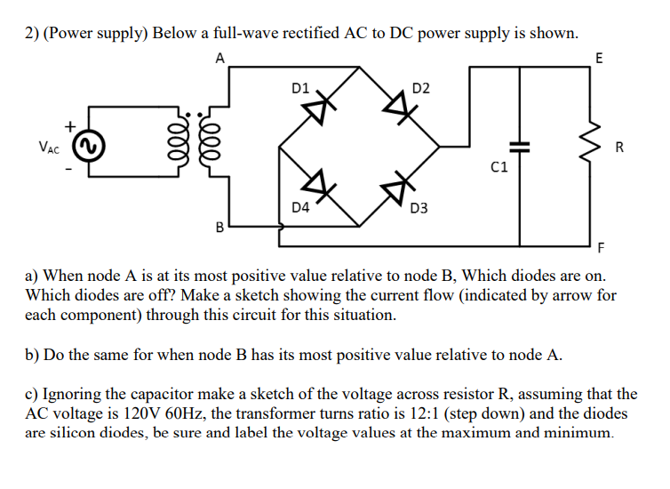 Solved 2) (Power supply) Below a full-wave rectified AC to | Chegg.com