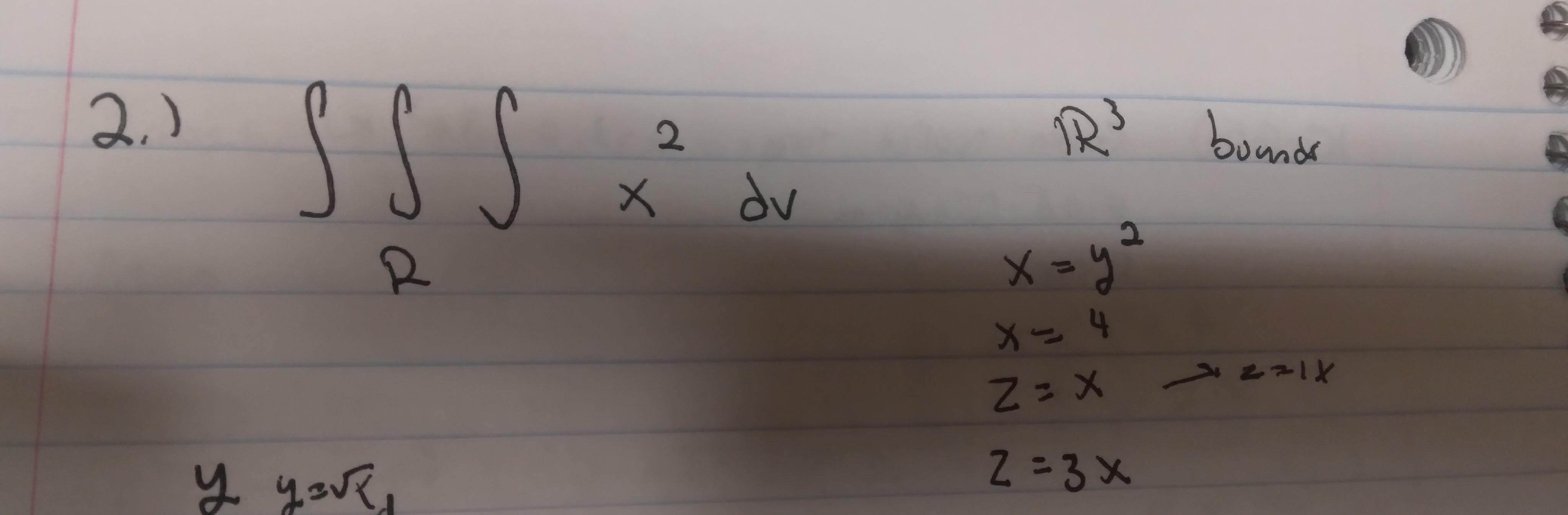 2.) ∬R∫x2dv R3 bound x=y2x=4z=x→z=1xz=3x yy=x | Chegg.com