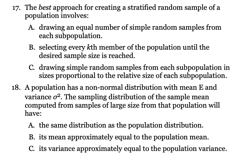 Solved 17. The best approach for creating a stratified | Chegg.com