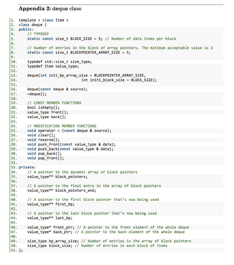 Solved 9. For the deque class given in Appendix 2 (cf. end | Chegg.com