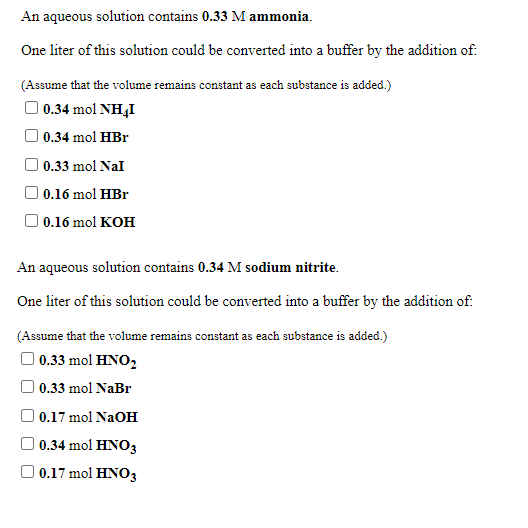 Solved An aqueous solution contains 0.33 M ammonia. One | Chegg.com