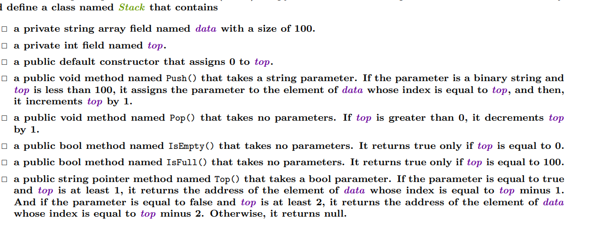 Solved define a class named Stack that contains a private | Chegg.com