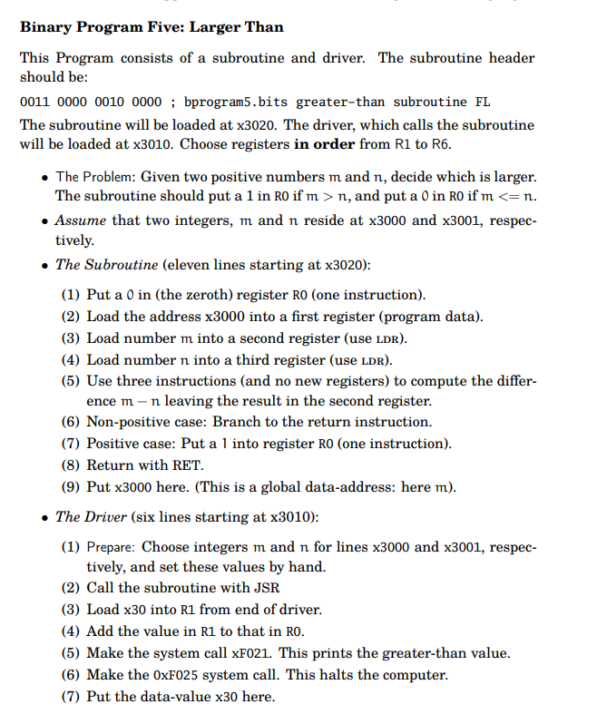 Solved Binary Program Five: Larger Than This Program | Chegg.com