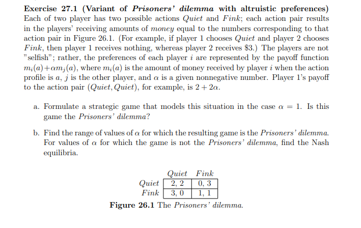 Solved Exercise 27.1 (Variant of Prisoners' dilemma with | Chegg.com
