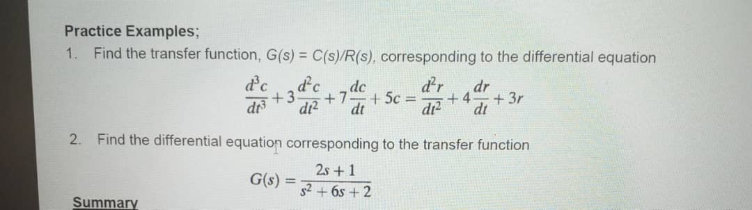Solved Practice Examples; 1. Find the transfer function, | Chegg.com