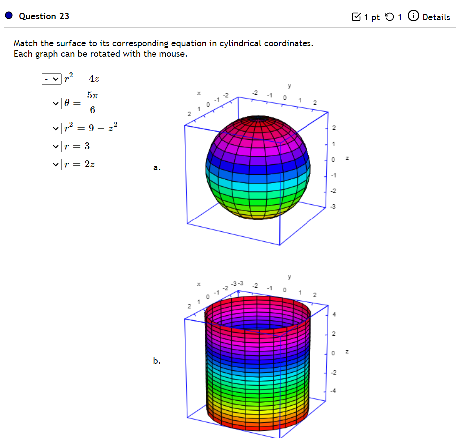 Solved Question 23 1 pt 5 1 0 Details Match the surface to | Chegg.com