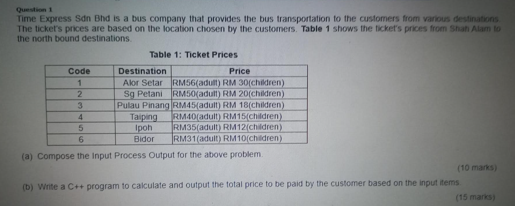 Solved Question 1 Time Express Sdn Bhd is a bus company that | Chegg.com