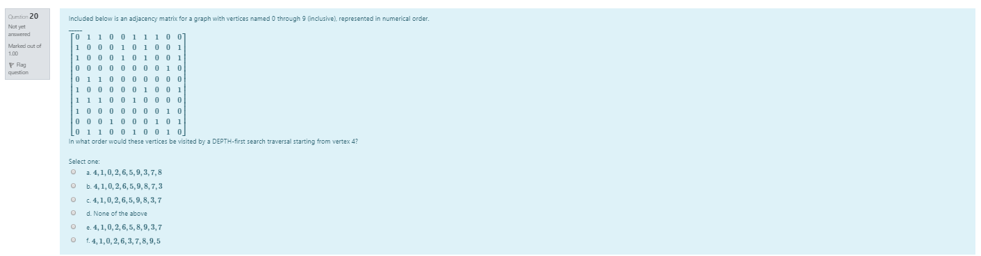 Solved Quest 18 Included below is an adjacency matrix for a | Chegg.com