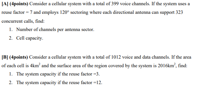 Solved [A] (4points) Consider a cellular system with a total | Chegg.com