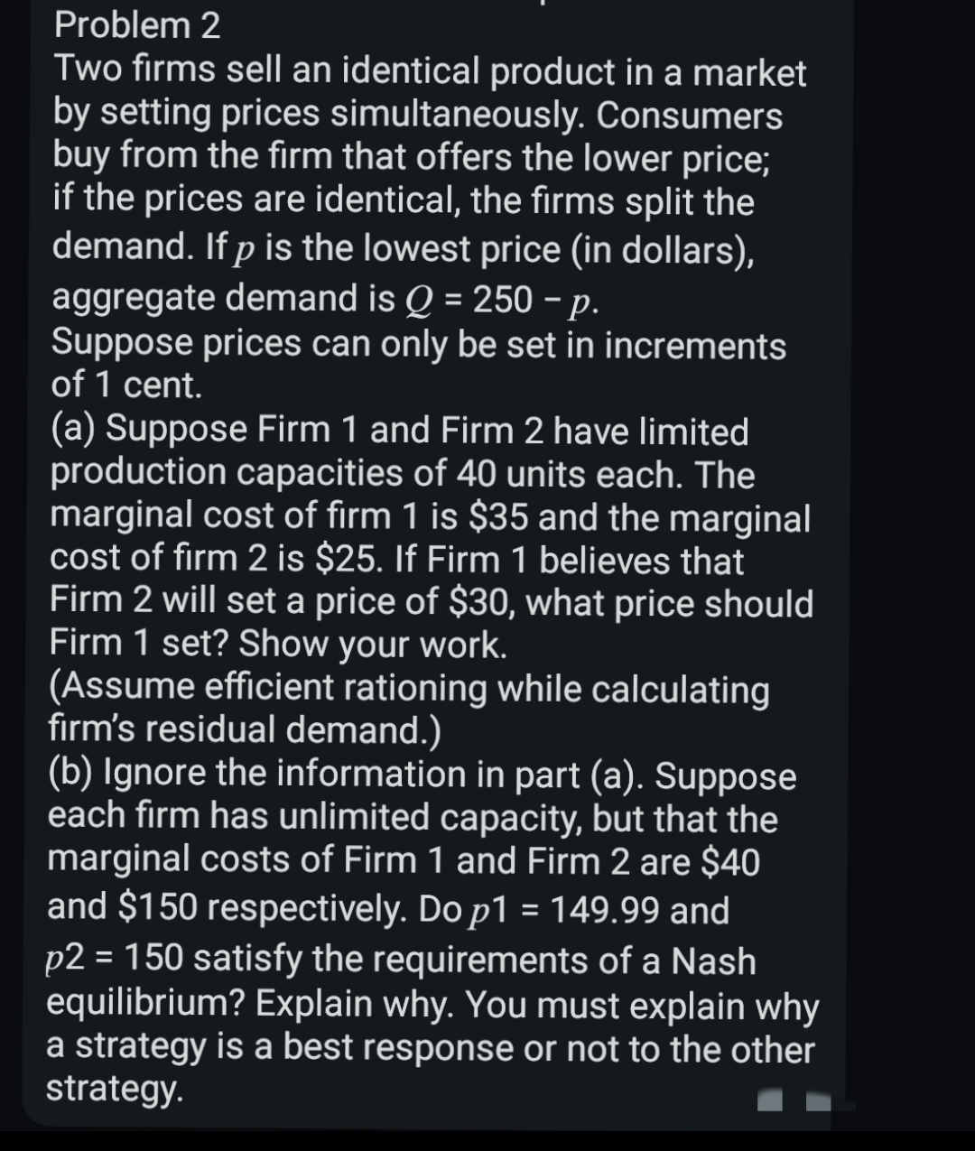 Solved Problem 2 Two firms sell an identical product in a | Chegg.com