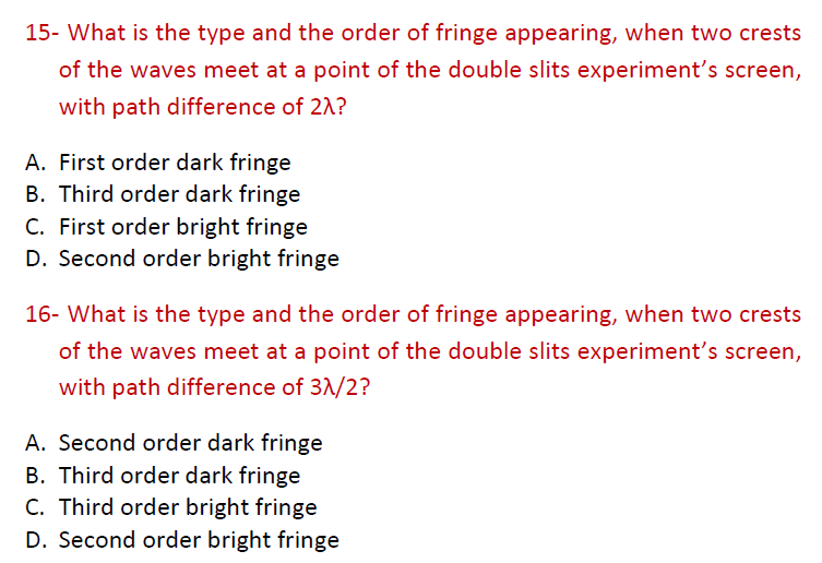 Solved 15- What is the type and the order of fringe | Chegg.com