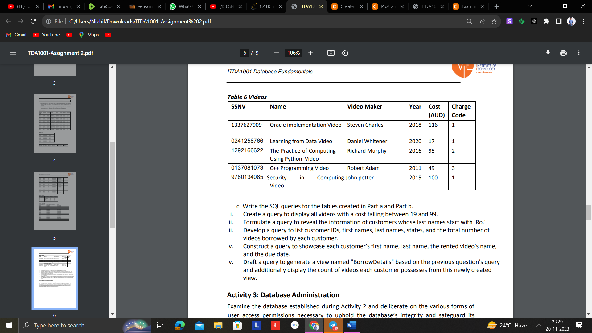 Solved Activity 2: SQL Queries (Case Study): Video Rental | Chegg.com