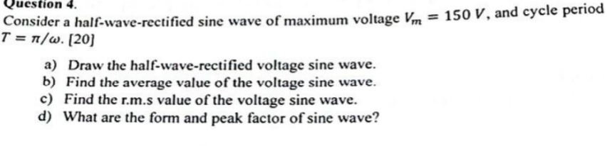 Solved Question 4.Consider a half-wave-rectified sine ﻿wave | Chegg.com