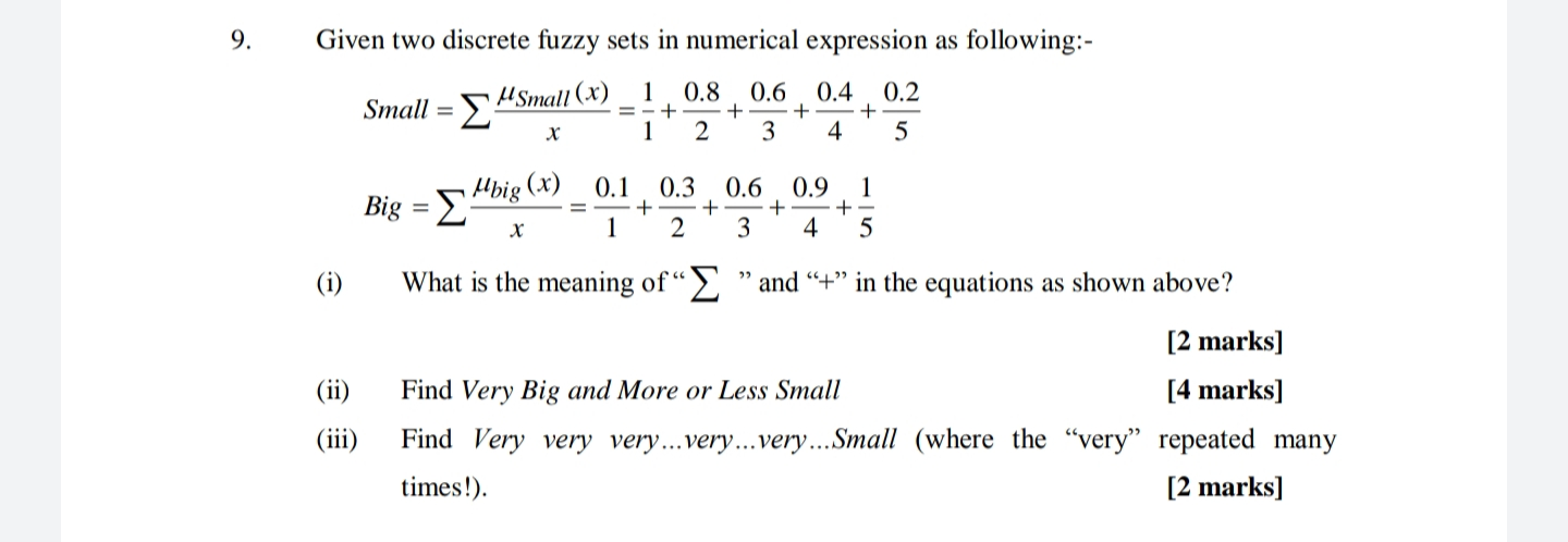 Solved 9. Given two discrete fuzzy sets in numerical | Chegg.com