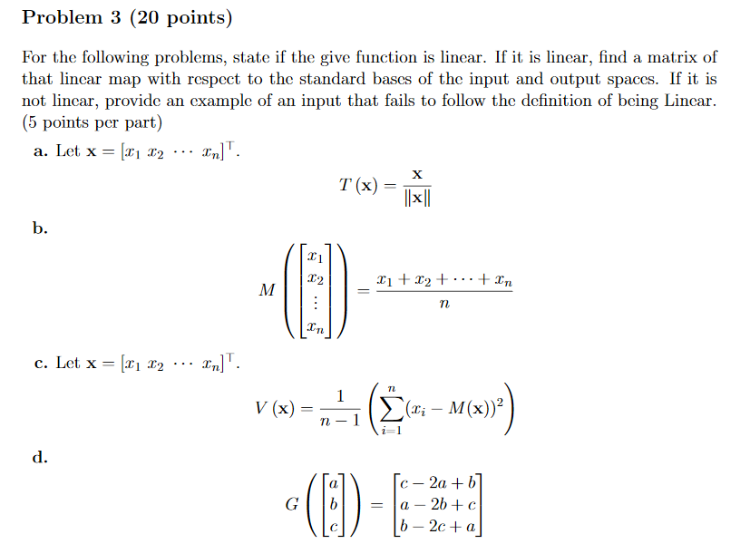 Solved Problem 3 (20 points) For the following problems, | Chegg.com