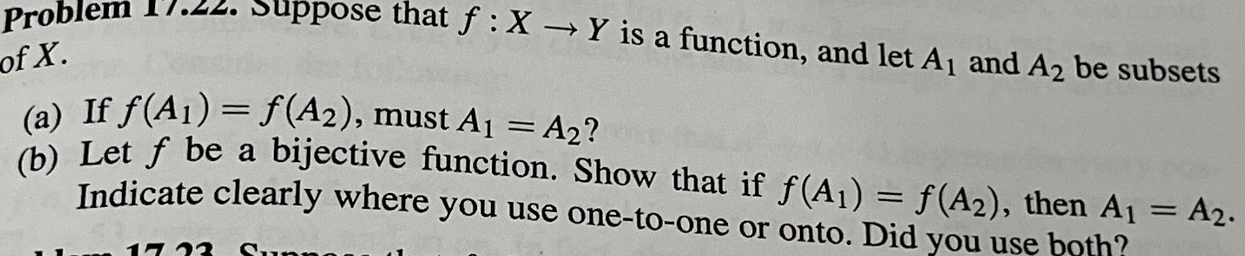 Solved of X. (a) If f(A1)=f(A2), must A1=A2 ? (b) Let f be a | Chegg.com