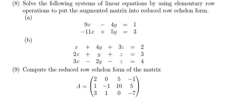 Solved (8) Solve the following systems of linear equations | Chegg.com