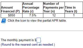 Solved Click the icon to view the partial APR table. The | Chegg.com