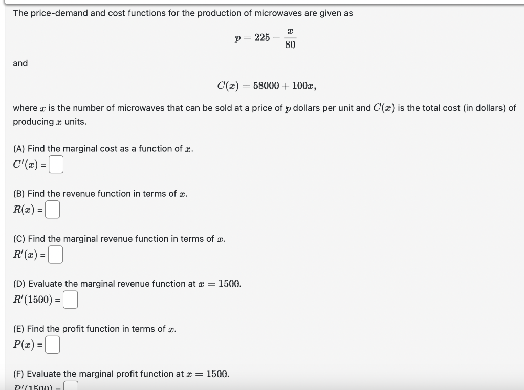 Solved The price-demand and cost functions for the | Chegg.com