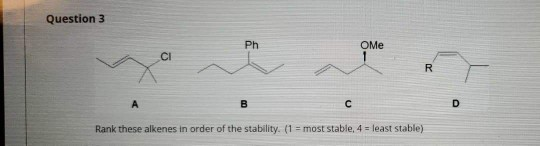 Solved Question 3 OMe Rank these alkenes in order of the | Chegg.com
