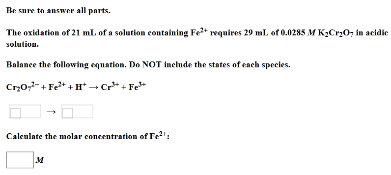 Solved Be sure to answer all parts. The oxidation of 21 mL | Chegg.com