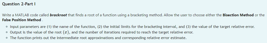 Solved Question 2-Part 1 Write a MATLAB code called | Chegg.com