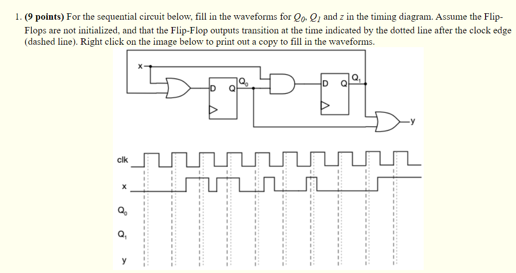 Solved 1. (9 points) For the sequential circuit below, fill | Chegg.com