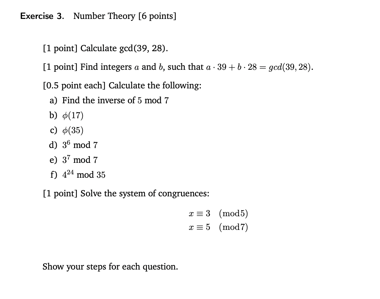 Solved [1 point] Calculate gcd(39,28). [1 point] Find | Chegg.com