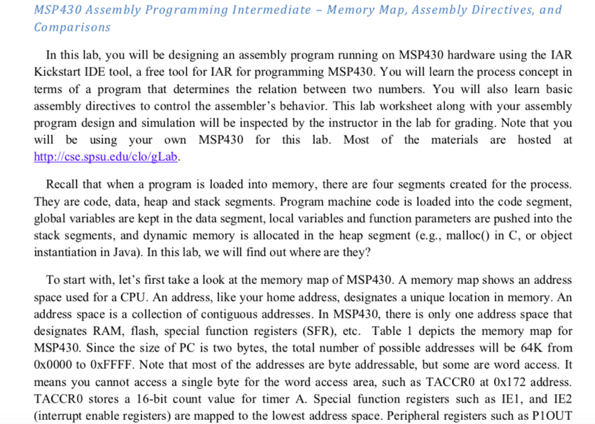 MSP430 Assembly Programming Intermediate Memory Map, | Chegg.com MSP430 Assembly Programming Intermediate Memory Map, | Chegg.com