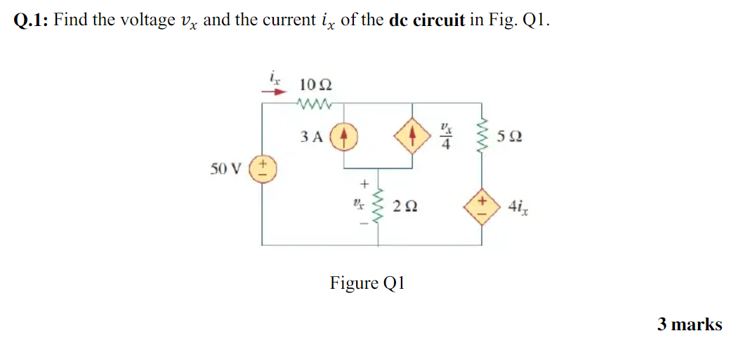 Solved Q.1: Find the voltage vx and the current ix of the dc | Chegg.com