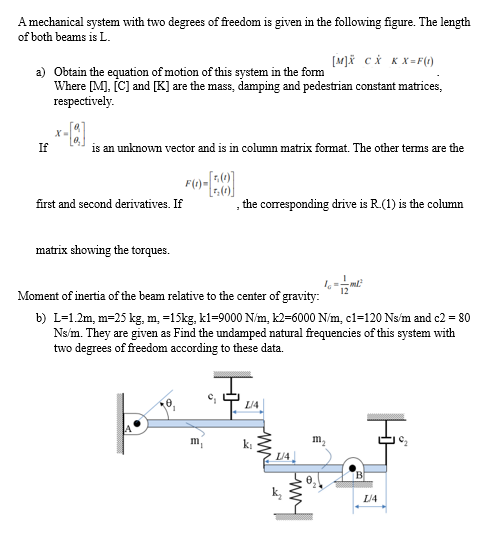Solved A mechanical system with two degrees of freedom is | Chegg.com
